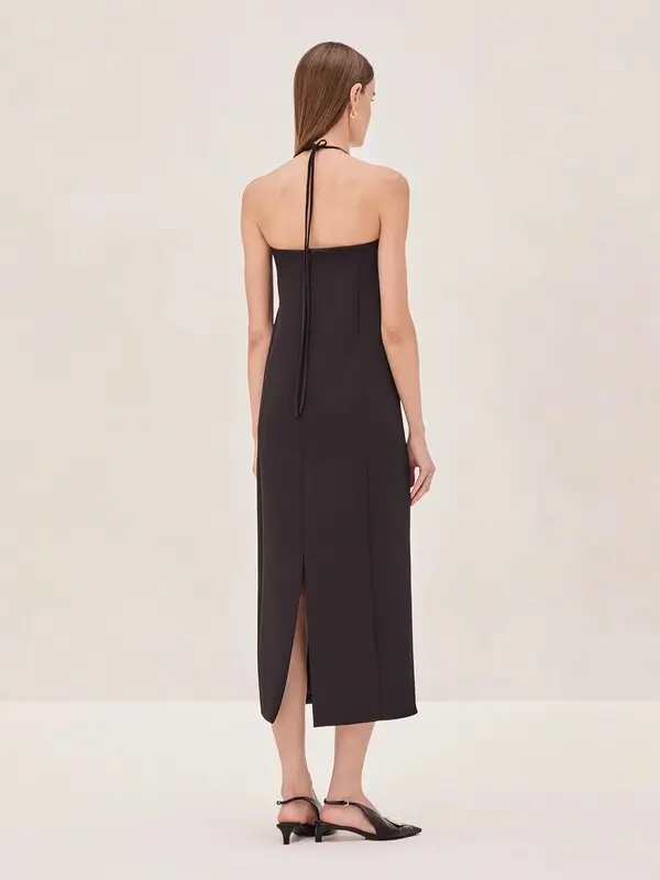 Alexis Sezane Halterneck Midi Dress With Gold Detail - Black
