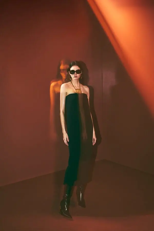 Alexis Sezane Halterneck Midi Dress With Gold Detail - Black