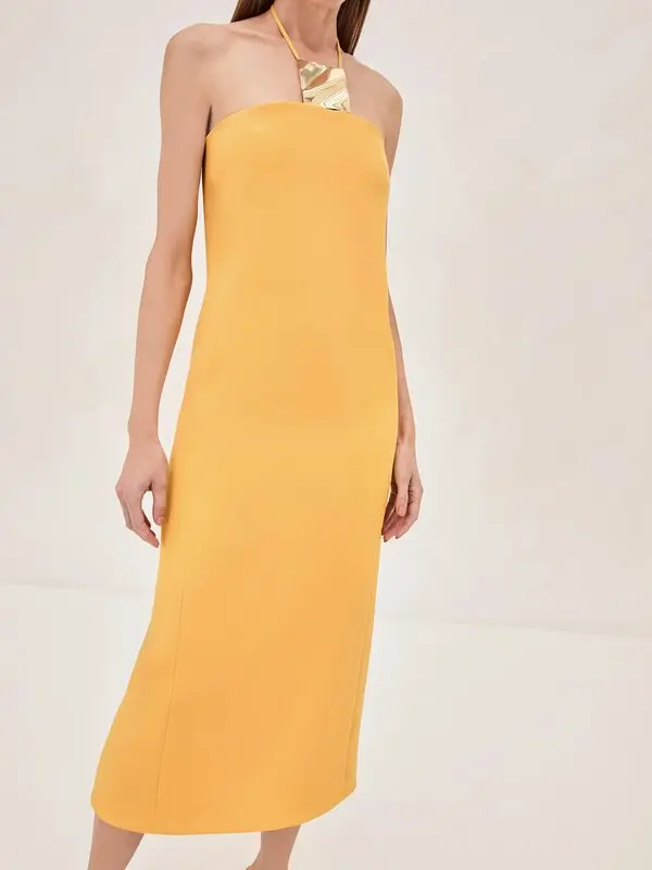 Alexis Sezane Halterneck Midi Dress With Detail - Gold