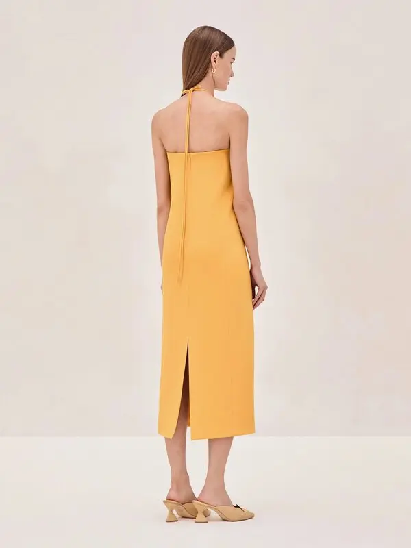 Alexis Sezane Halterneck Midi Dress With Detail - Gold