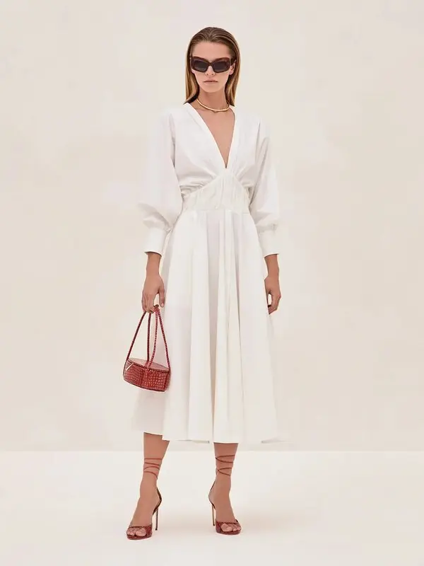 Alexis Viro Dress Long Sleeve Plunge V-neck Midi Dress