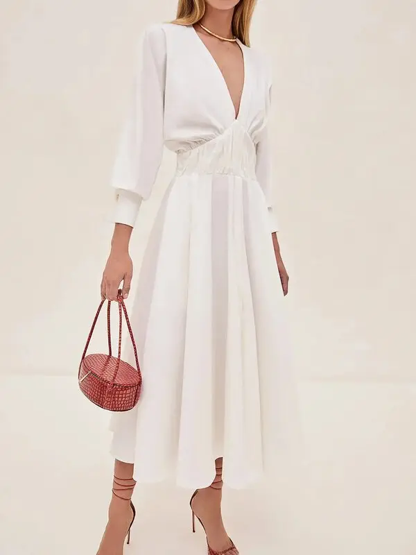 Alexis Viro Dress Long Sleeve Plunge V-neck Midi Dress