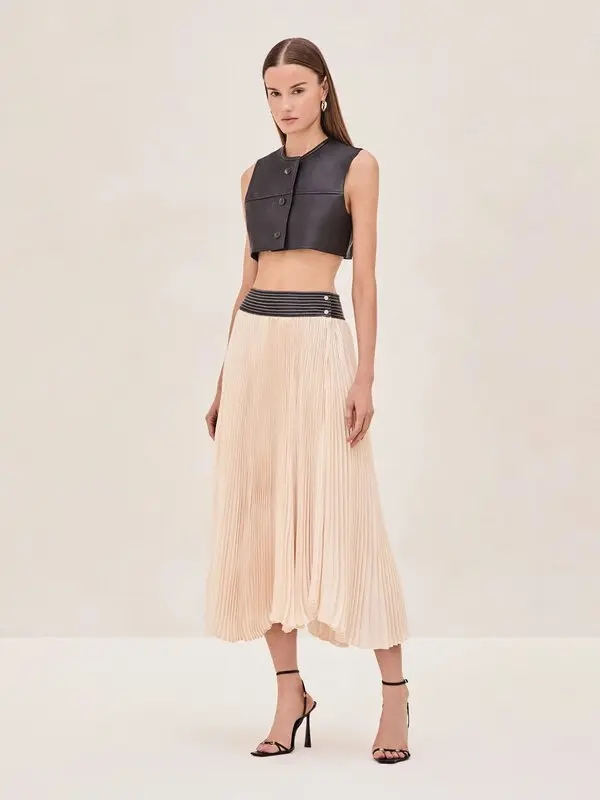 Alexis Tansia Pleated Midi Skirt With High Slit