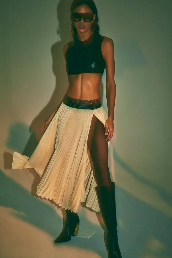 Alexis Tansia Pleated Midi Skirt With High Slit