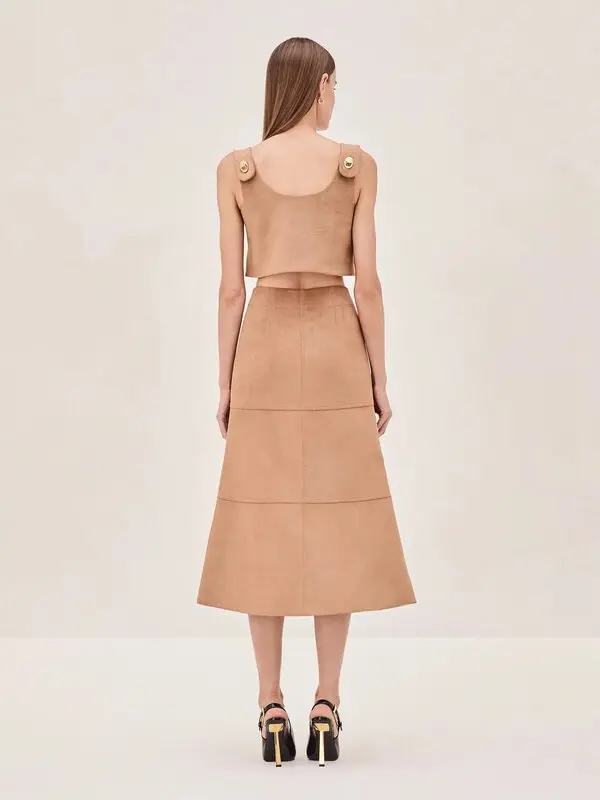 Alexis Sinead Vegan Suede Midi Skirt With Gold Buttons