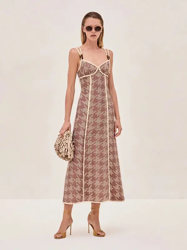 Alexis Houndstooth Woven Midi Dress