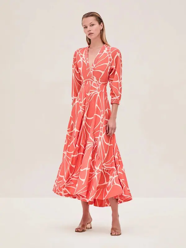 Alexis Bimini Flared Midi Dress - Coral