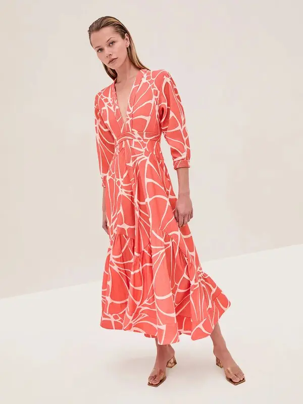 Alexis Bimini Flared Midi Dress - Coral