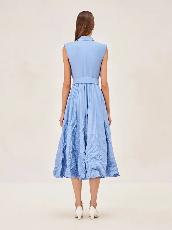 Alexis Beau Dress Sleeveless Midi With Plunge Neckline And Belted Waist - Blue
