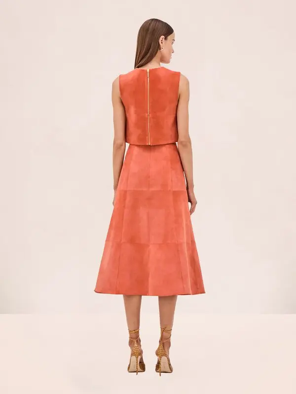 Alexis A-line Skirt With Zipper Detail - Amber Suede
