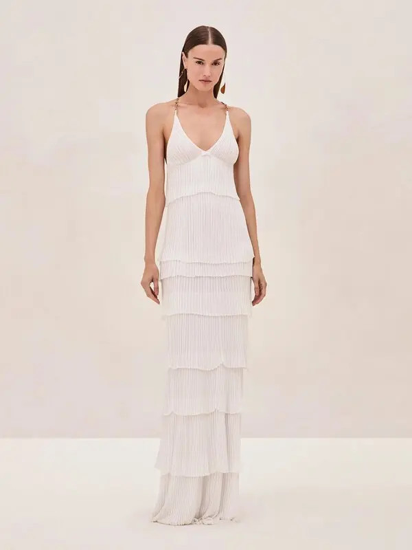 Alexis Yira Pleated Tiered Gown - White