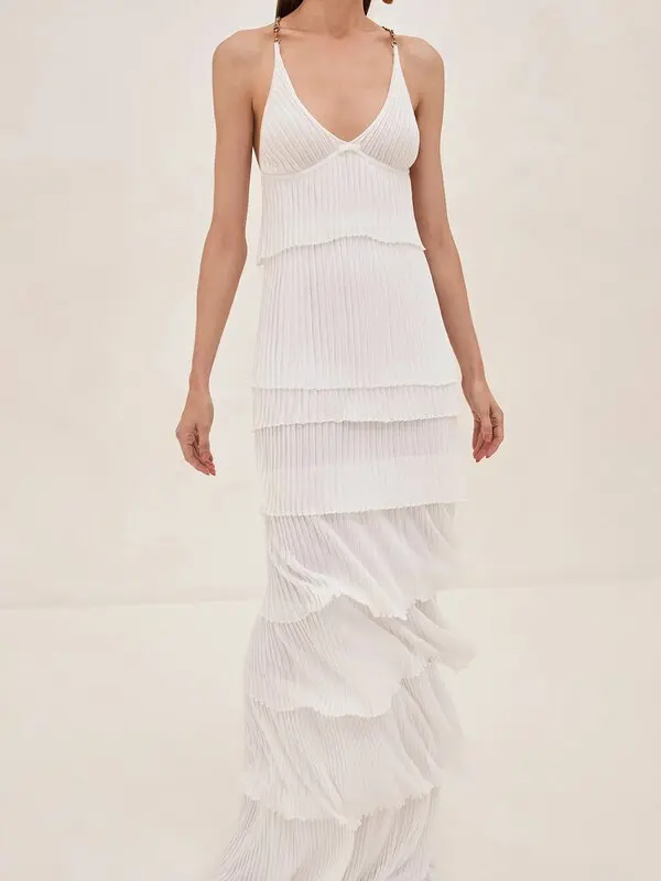 Alexis Yira Pleated Tiered Gown - White