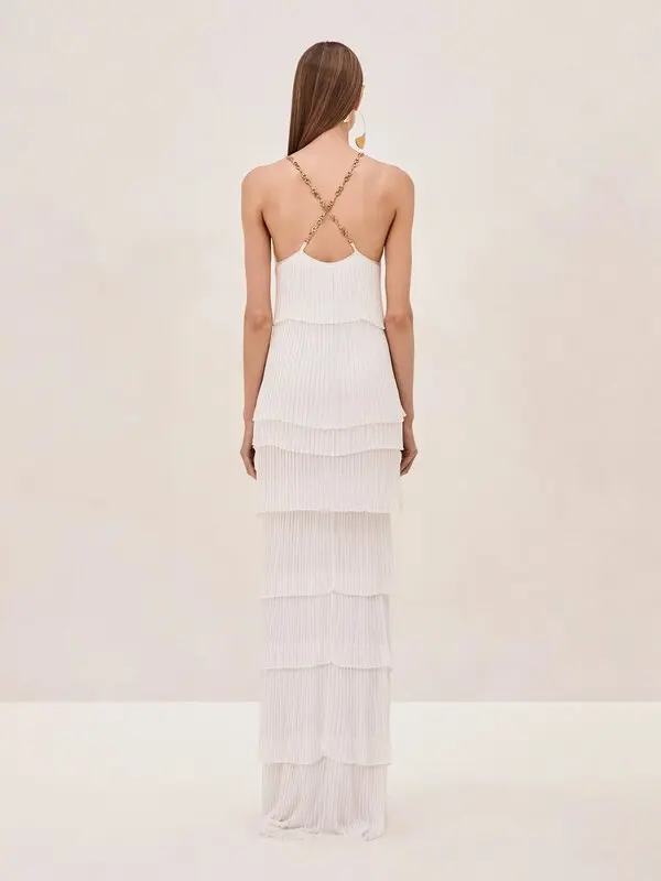 Alexis Yira Pleated Tiered Gown - White