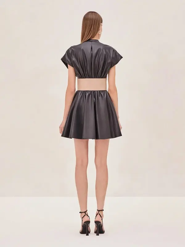 Alexis Berlin" Vegan Leather V-neck Midi Dress - Black
