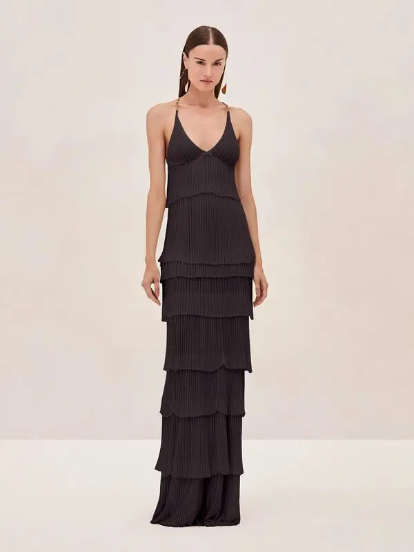 Alexis Yira Pleated Tiered Gown - Black