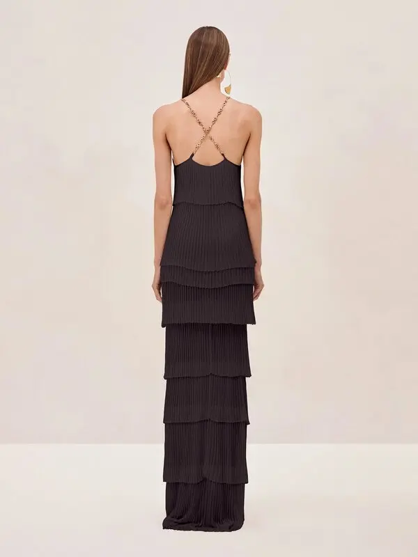 Alexis Yira Pleated Tiered Gown - Black