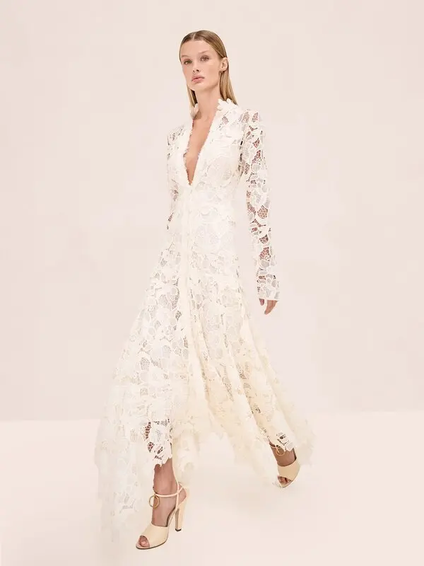 Alexis Camila Floral Lace Midi Dress - Ivory