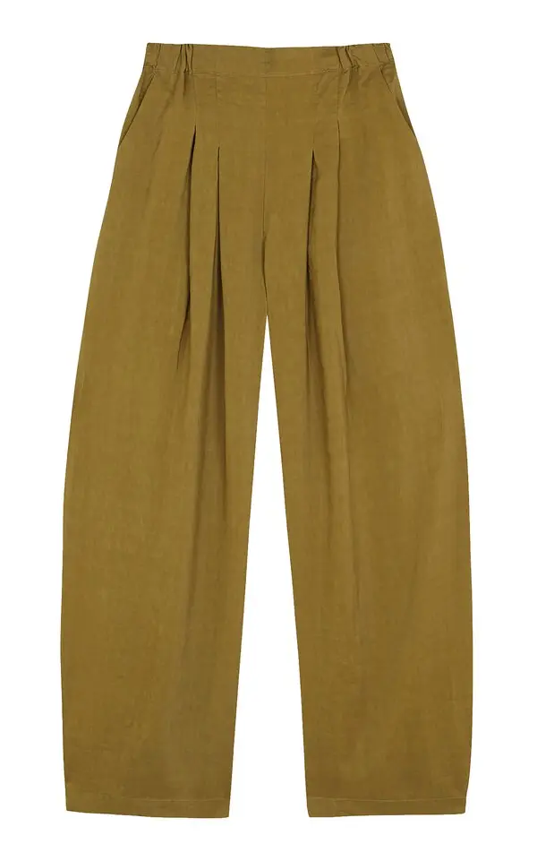 CORTANA Elena Pleated High-rise Wide-leg Pants - Olive