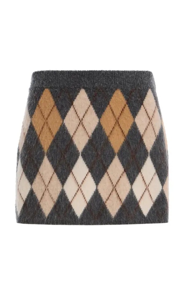 FRAME The Brushed Argyle Wool Mini Skirt - Grey