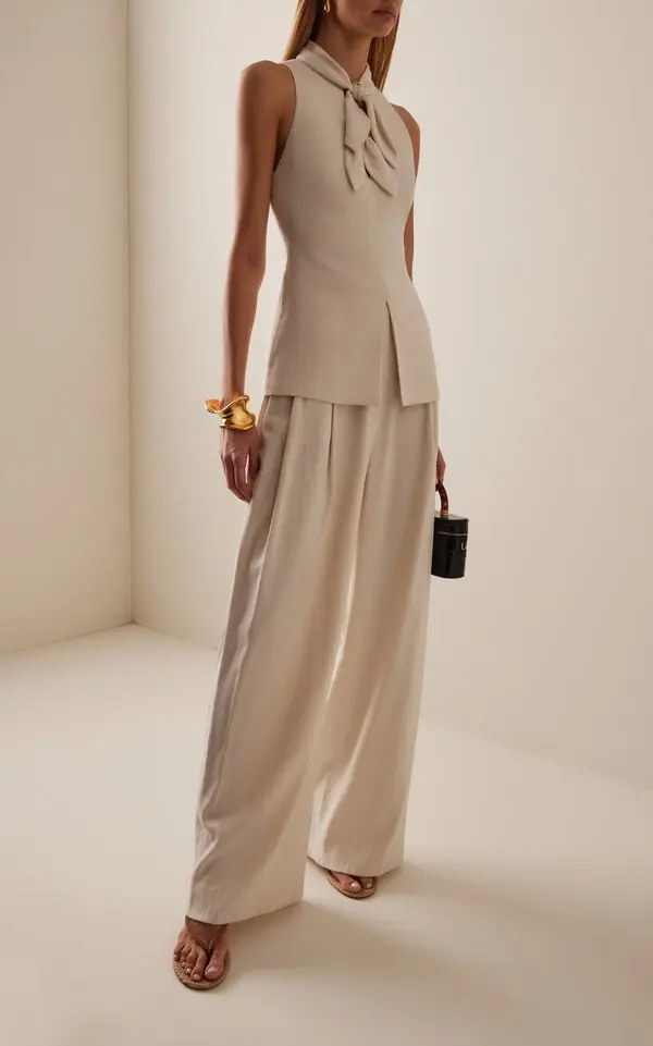 Lela Rose Linen Blend Pleated Trousers
