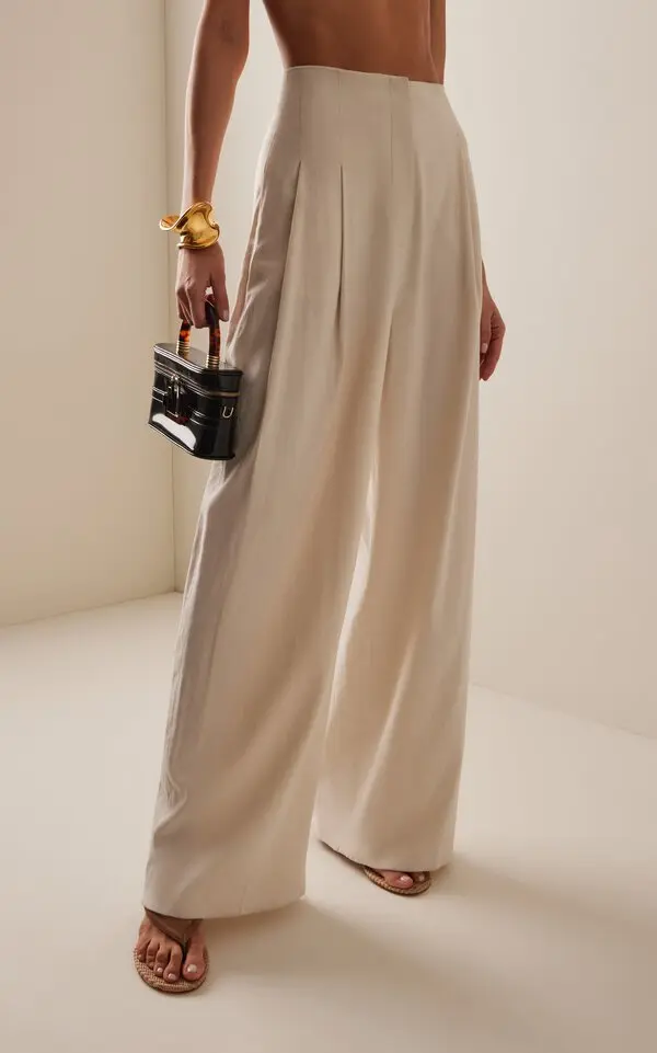 Lela Rose Linen Blend Pleated Trousers