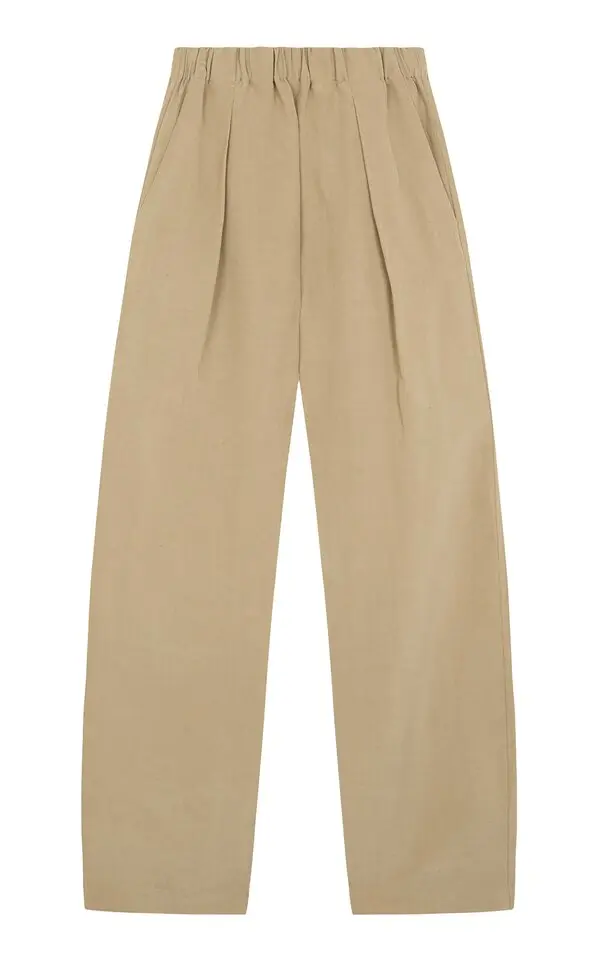 CORTANA Mel High-rise Straight-leg Linen-silk Pants - Khaki