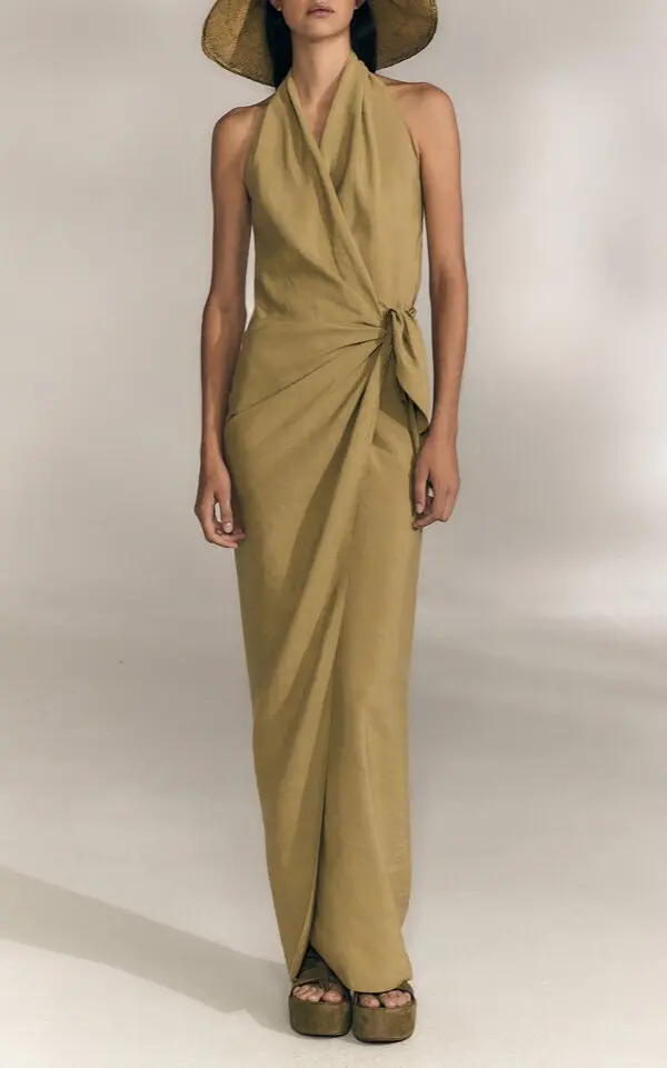 CORTANA Mona Wrap Linen-silk Dress - Khaki