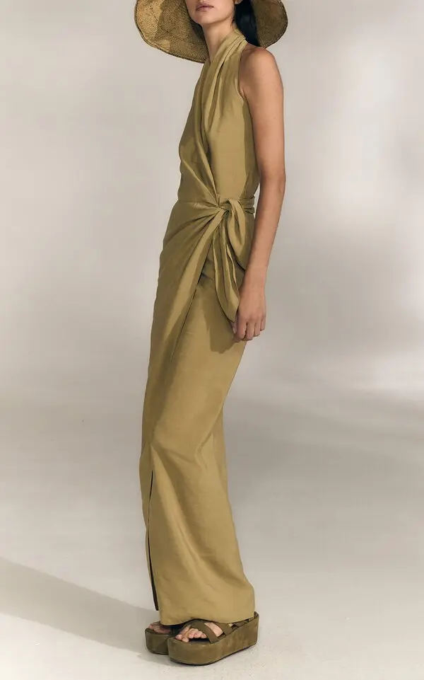 CORTANA Mona Wrap Linen-silk Dress - Khaki