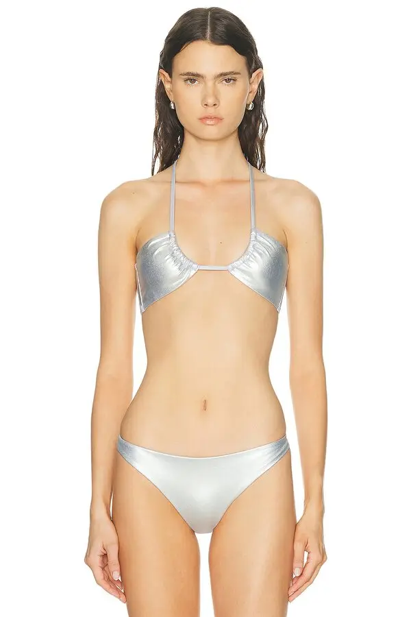 Staud Paradise Metallic Bikini Top - Silver