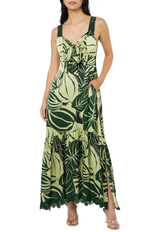 CIEBON Kira Lace Trim Print Maxi Dress