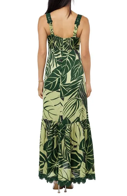 CIEBON Kira Lace Trim Print Maxi Dress