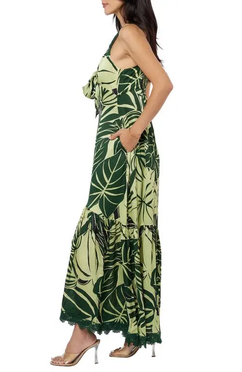 CIEBON Kira Lace Trim Print Maxi Dress