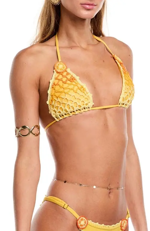 CAPITTANA Missy Crochet Overlay Triangle Bikini Top - Yellow
