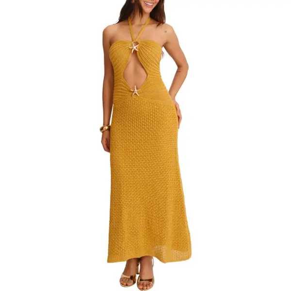 CAPITTANA Zully Metallic Cutout Maxi Cover-up Sundress - Gold