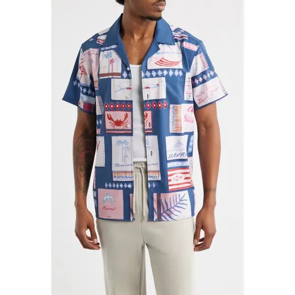 MAVRANS Match Box Graphic Camp Shirt - Blue