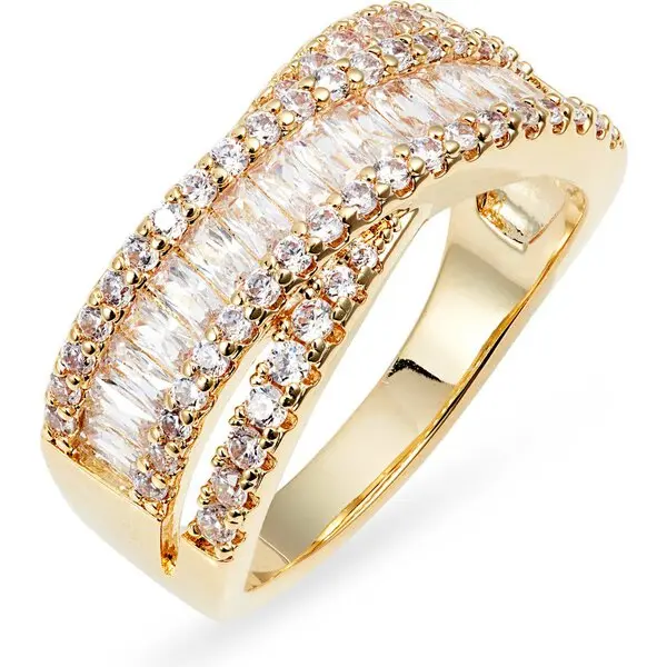 Nordstrom Cubic Zirconia Baguette Overlap Ring - Clear- Gold