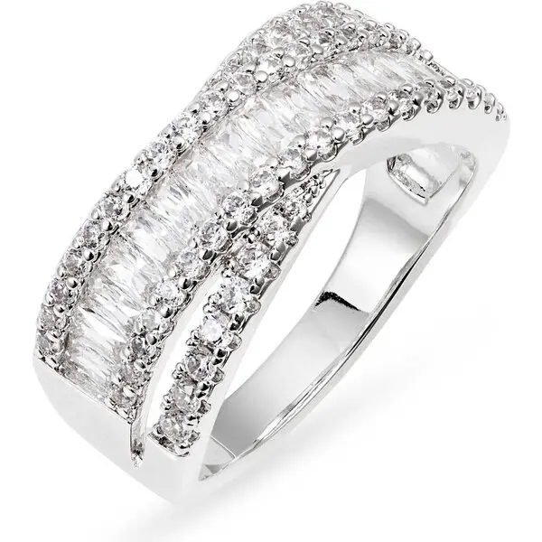 Nordstrom Cubic Zirconia Baguette Overlap Ring - Clear- Silver
