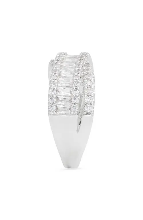 Nordstrom Cubic Zirconia Baguette Overlap Ring - Clear- Silver