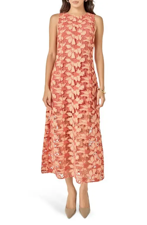 English Factory Floral Embroidered Sleeveless Maxi Dress - Salmon/rust