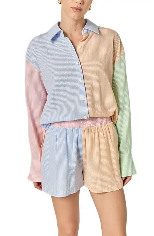 English Factory Oversized Colorblock Stripe Button-up Shirt