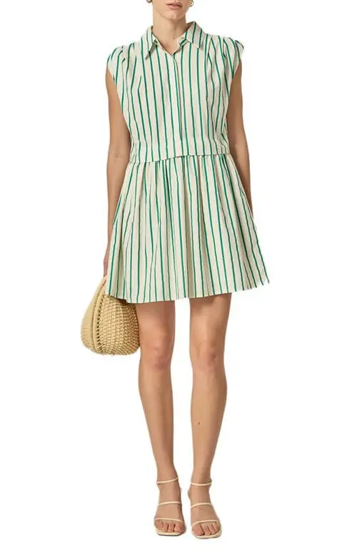 English Factory Stripe Sleeveless Cotton Dress - Green Stripe