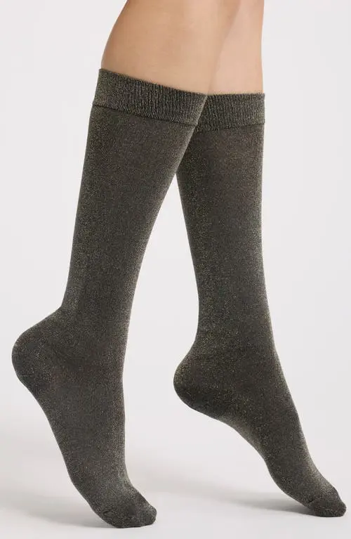 HIGH HEEL JUNGLE Glitterati Metallic Knee High Socks - Black