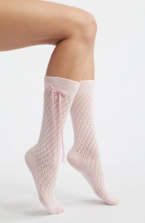 HIGH HEEL JUNGLE Charma Tie Pointelle Crew Socks - Pink