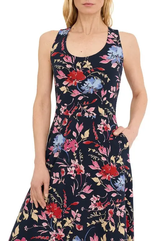 PACT Fit & Flare Organic Cotton Maxi Dress With Open Back - Dayspring Blooms Multi