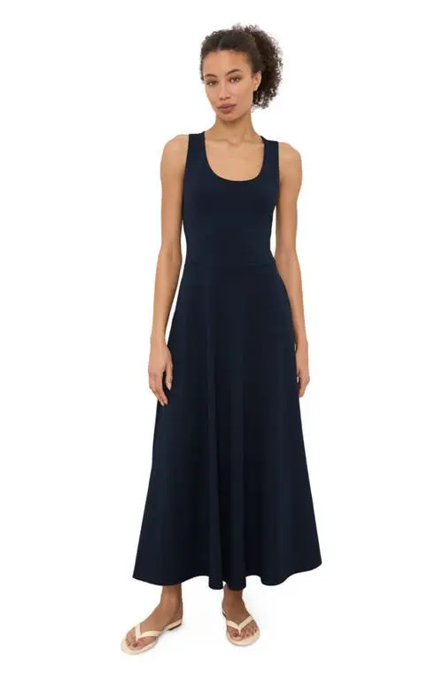 PACT Fit & Flare Organic Cotton Maxi Dress With Open Back - Navy