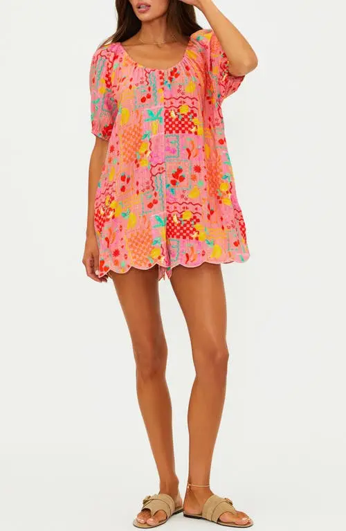 Beach Riot Ellery Printed Cotton Cover-up Romper - Passion Fruit