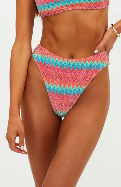 Beach Riot Amarie Metallic High Waist Bikini Bottoms - Strawberry Ice Chevron
