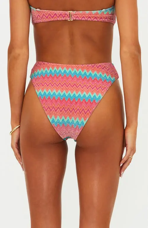 Beach Riot Amarie Metallic High Waist Bikini Bottoms - Strawberry Ice Chevron
