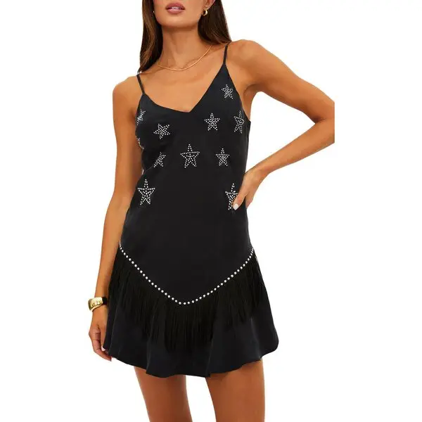 Beach Riot Rowan Beaded Star Detail Cover-up Minidress - Black