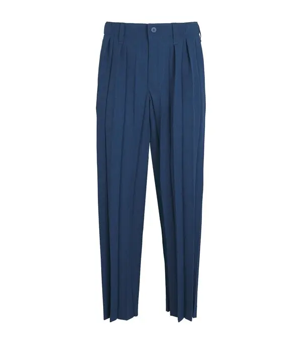 Issey Miyake Edge Pleat Straight Trousers - Navy
